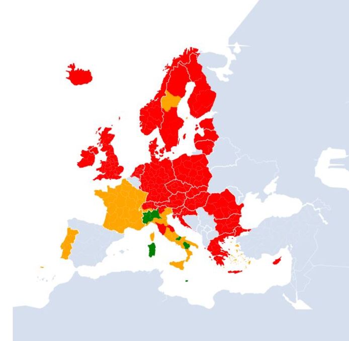 België komt met strengere reisadviezen: groot deel van Europa kleurt ...