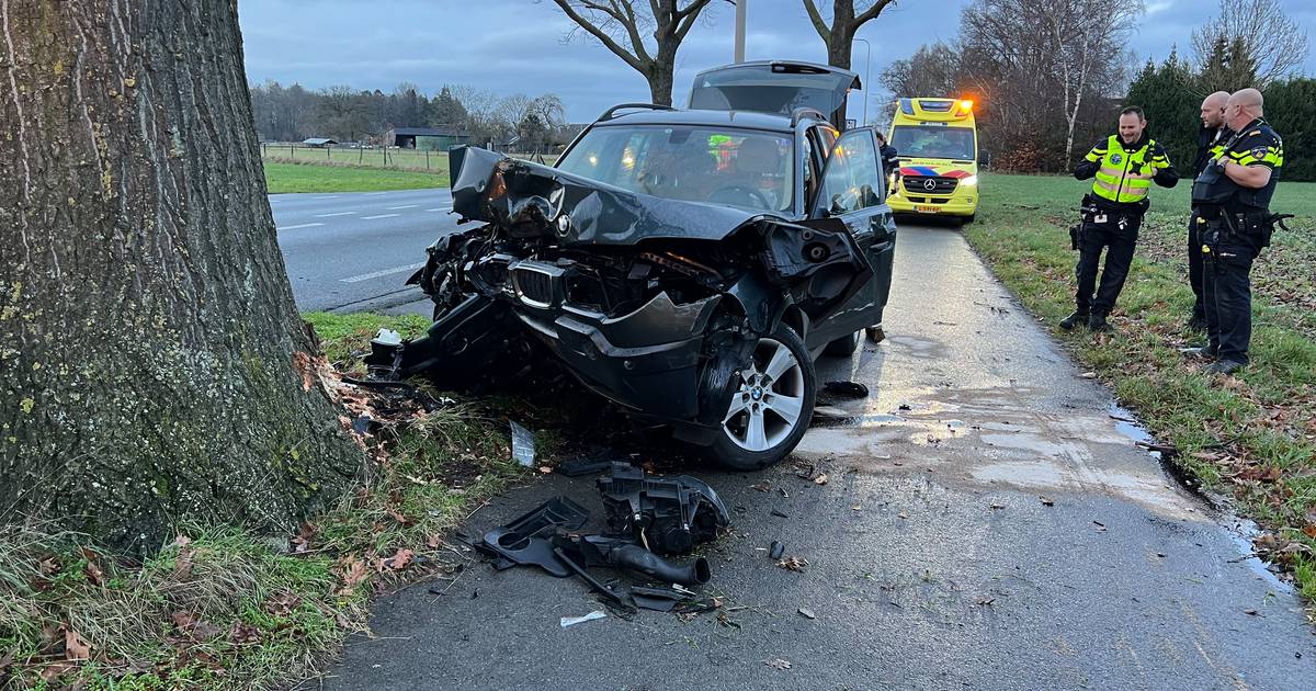 Automobilist belandt op de verkeerde weghelft en botst hard tegen boom in Epse | 112 nieuws ...