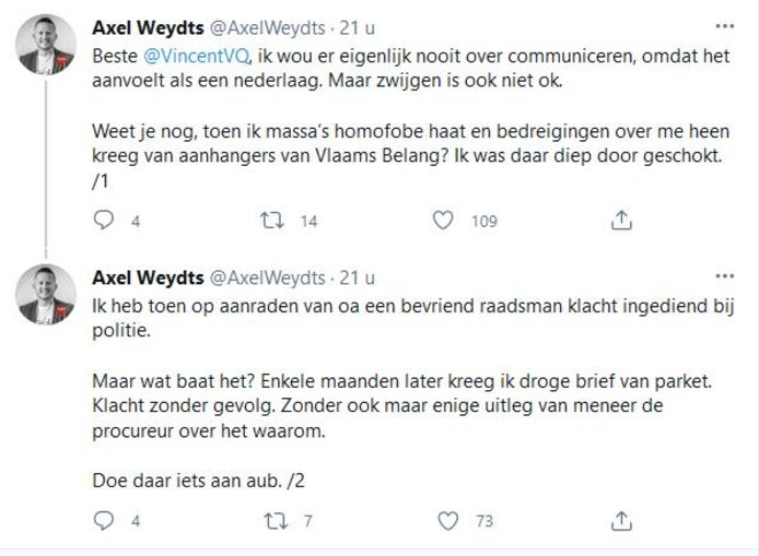 Schepen Axel Weydts na klacht zonder gevolg voor homofobe haatberichten ...