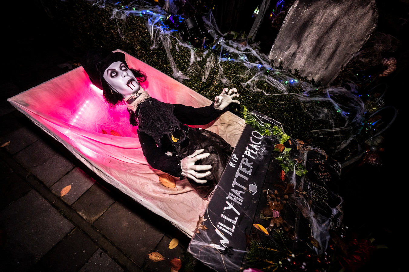 Als je klapt voor het halloweenhuis van de Aldenhof, komt er een lijk ...