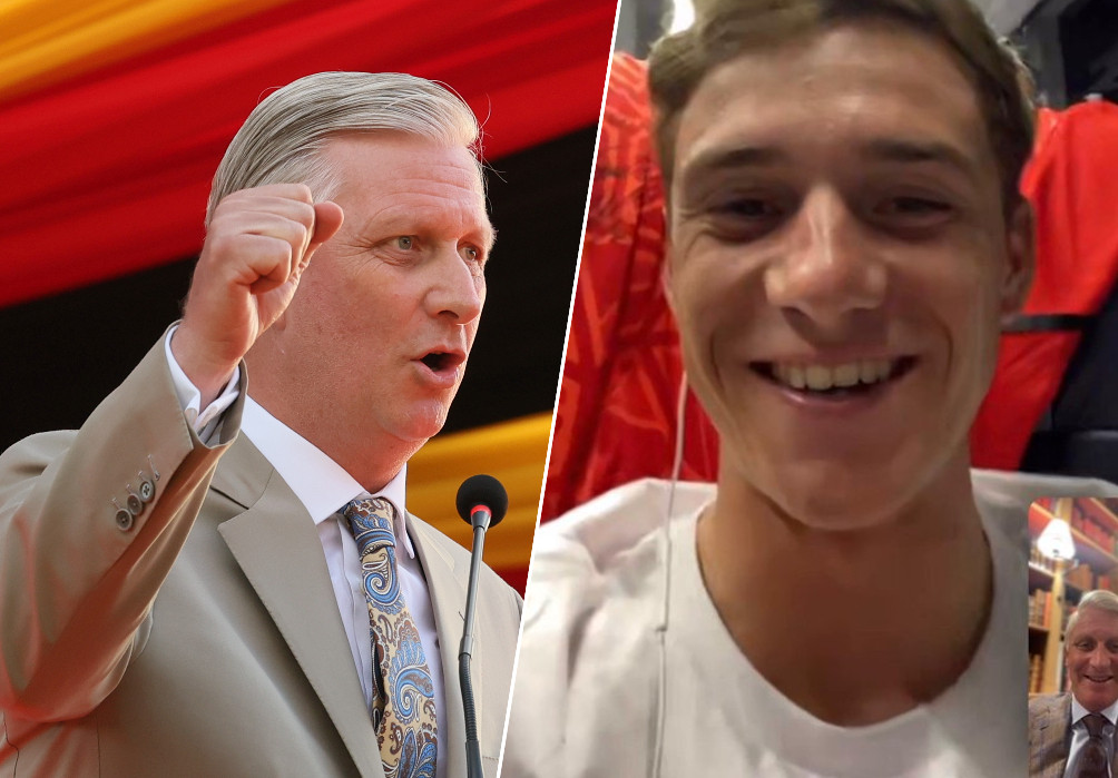 Koning Filip deelt printscreen van videocall met Remco Evenepoel ...