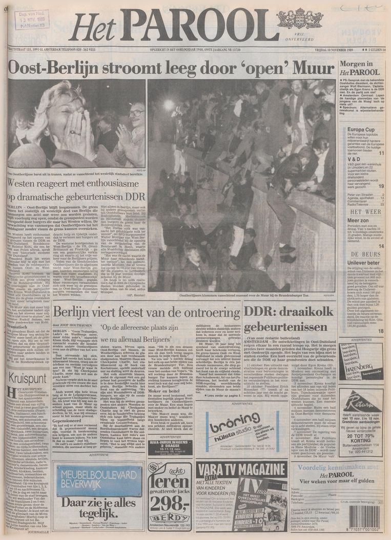 Dit schreef Het Parool een dag na de val van de Berlijnse Muur