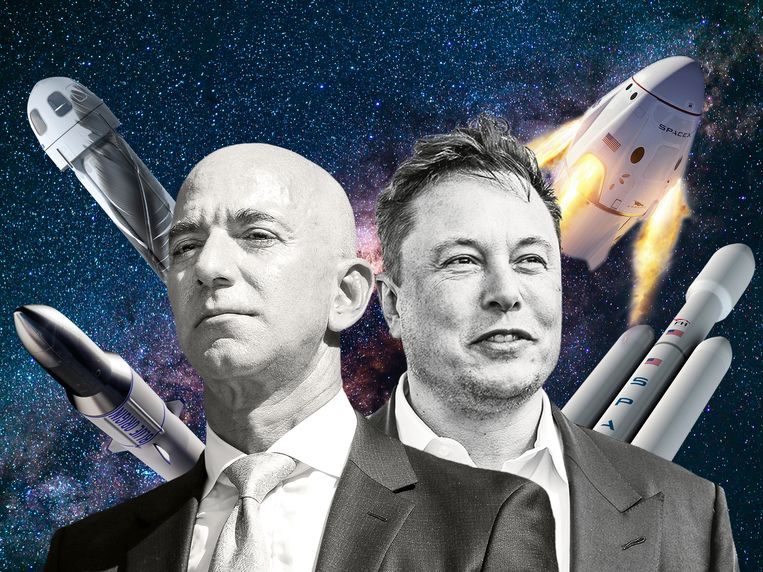 De ruimtewedloop van Jeff Bezos en Elon Musk: wie heeft de grootste?