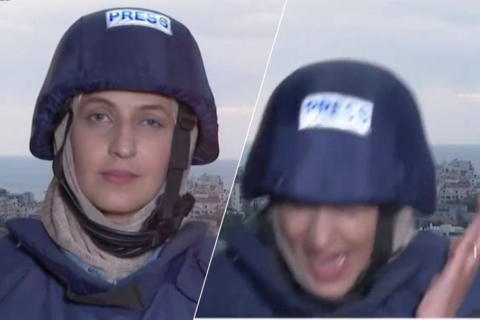 KIJK. Reporter duikt in paniek weg voor raketinslag tijdens live ...