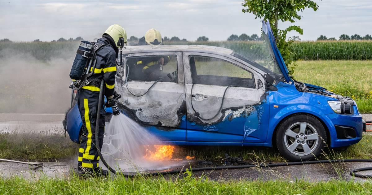 Automobilist ziet tijdens het rijden rook uit auto komen, zet auto nét ...