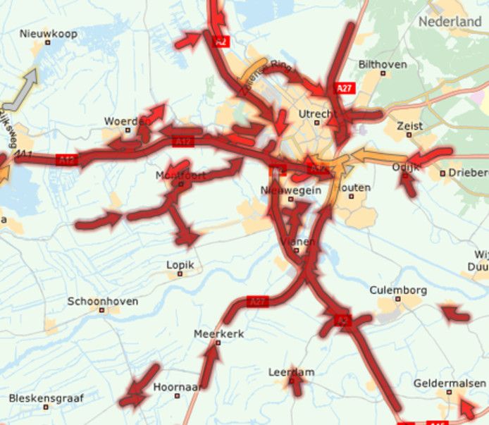 Opnieuw enorme file op A12 richting Utrecht | Woerden | AD.nl