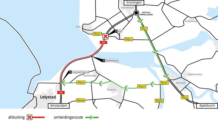 A6 van Urk naar Lelystad-Noord vier dagen dicht: verkeer omgeleid via ...