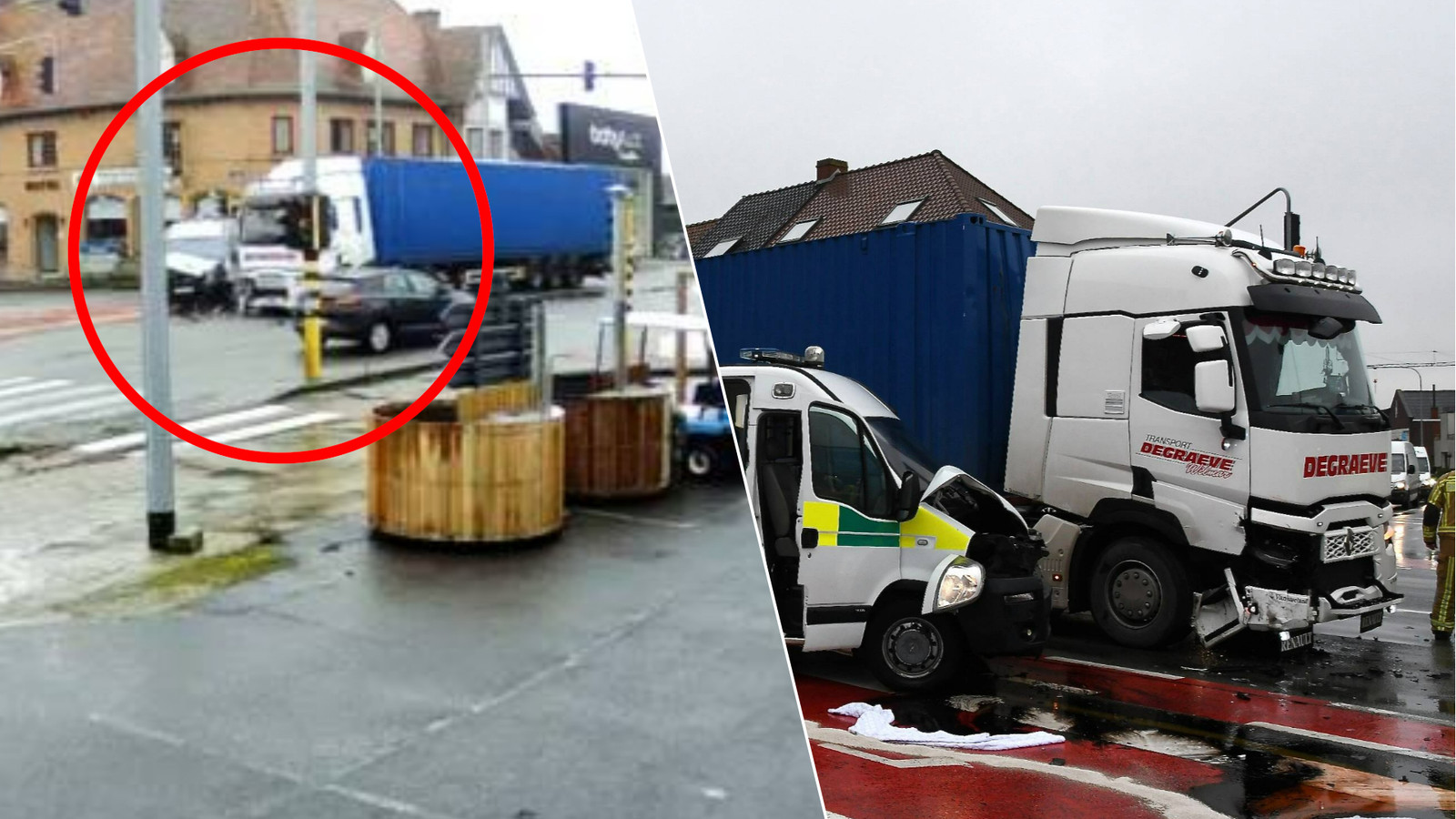 KIJK. Bewakingscamera filmt moment waarop trucker in Waregem op ...