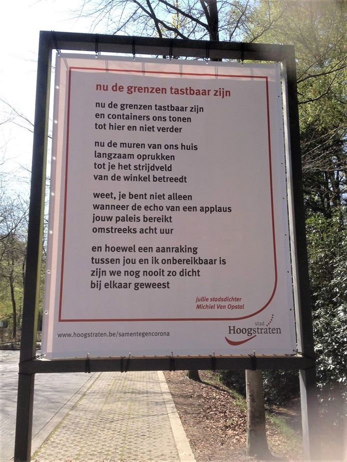 ‘Coronagedicht' van Michiel Van Opstal verschijnt in het straatbeeld ... ‘Coronagedicht' van Michiel Van Opstal verschijnt in het straatbeeld ...