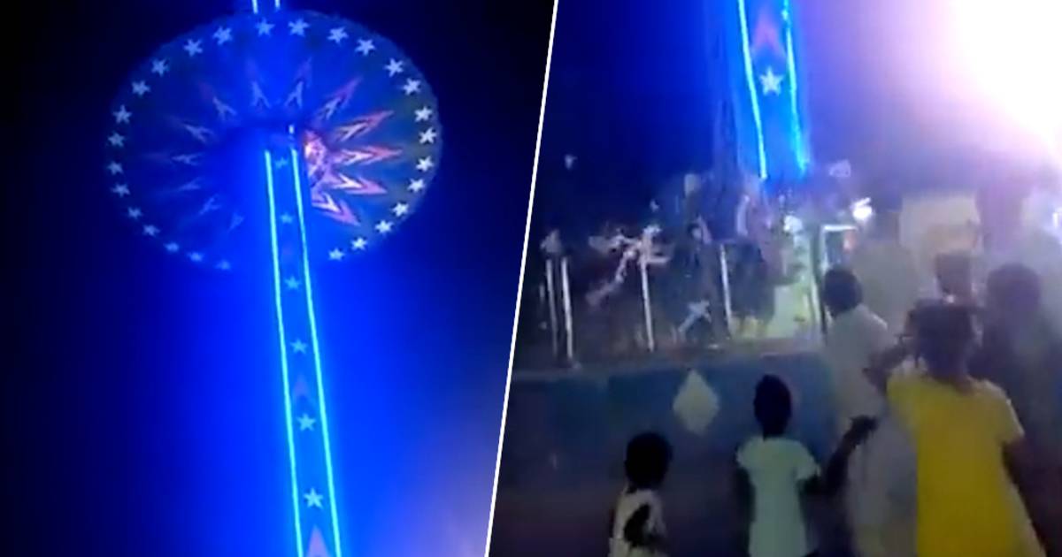 Vrijevalattractie in India valt van 15 meter hoog op de grond ...