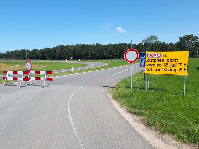 Werk aan snelweg A348 is begonnen, snelweg dicht van Velp naar Dieren ...