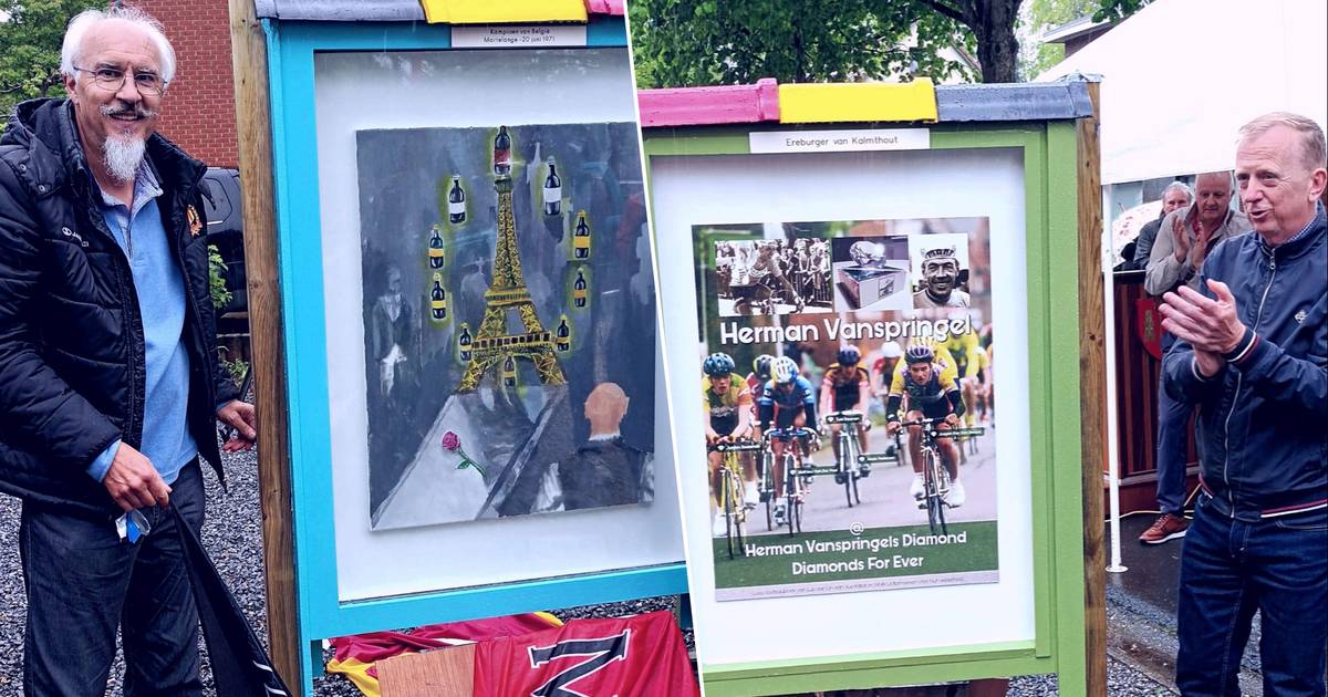 Monument wielerheld Vanspringel onder forse plensbui onthuld in ...