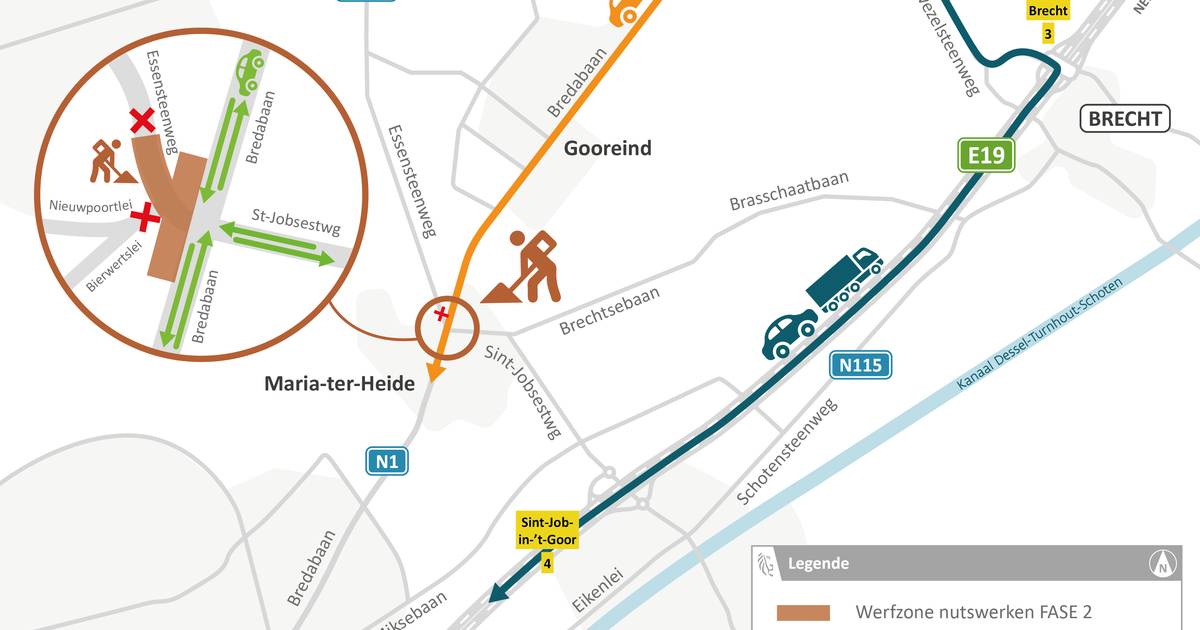 Werken op kruispunt Maria-ter-Heide gaan nieuwe fase in: Essensteenweg afgesloten tot 30 juni ...