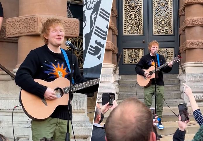 Ed Sheeran verrast met een straatconcert en schenkt zijn gitaar aan een ...