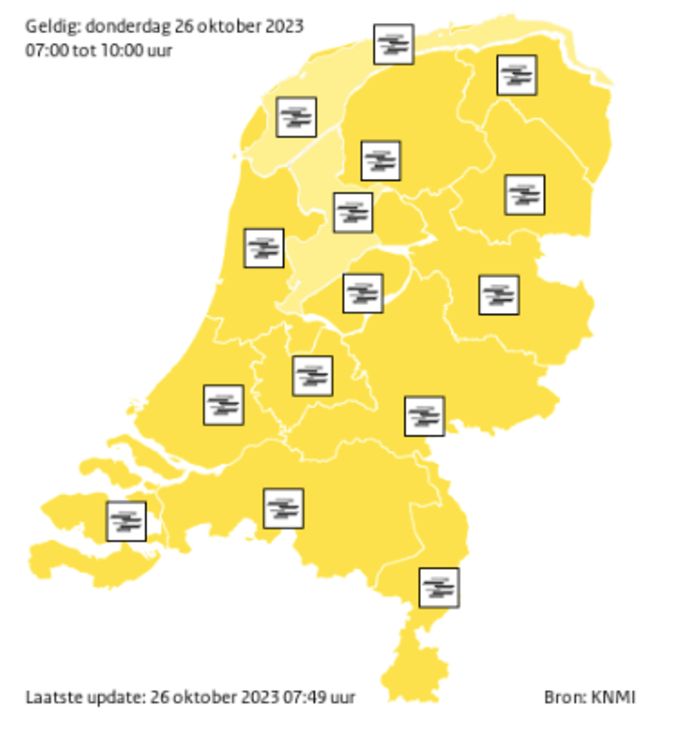 KNMI geeft code geel voor het gehele land vanwege plaatselijke dichte ...