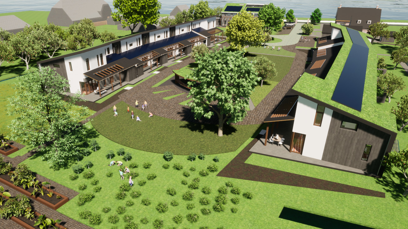 Woonwijken met huizen van hout en stro hebben de toekomst en zo ziet ...