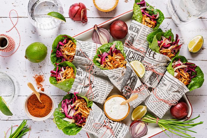 Wat Eten We Vandaag: Slawraps met pulled chicken en zure room | Koken ...