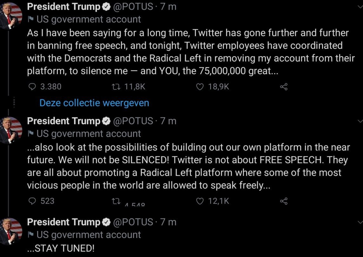 Trump wisselt van account na permanente ban op Twitter, berichten ook ...