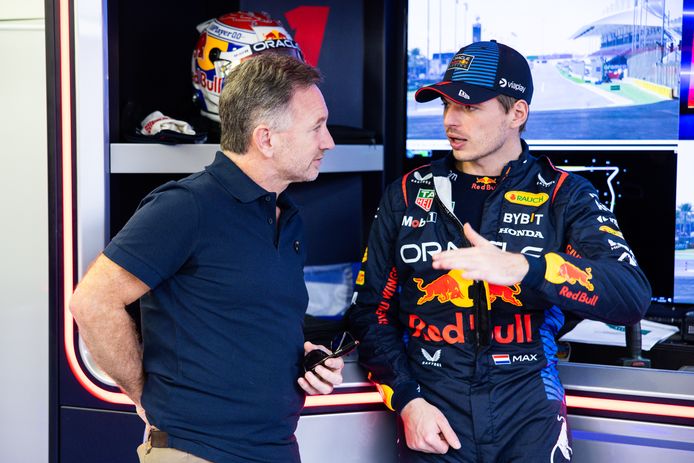 Concurrentie zal hopen dat kwestie-Horner superieur Red Bull van Max Verstappen aan het wankelen ...