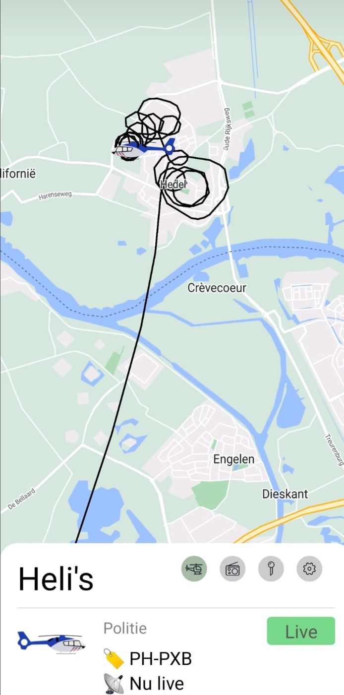 Politiehelikopter vliegt over Hedel om man met alarmpistool aan te ...