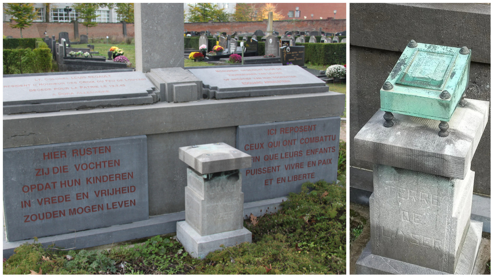 Grafschennis aan oorlogsmonument op Leuvense Stadsbegraafplaats, net voor 11 november ...