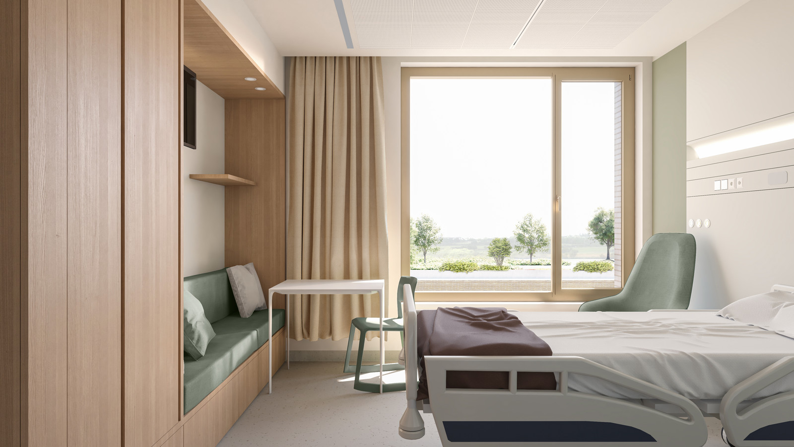 IN BEELD. Van gezellige kamers met houtaccenten tot daktuinen: zo moet het nieuwe UZ Gent er ...