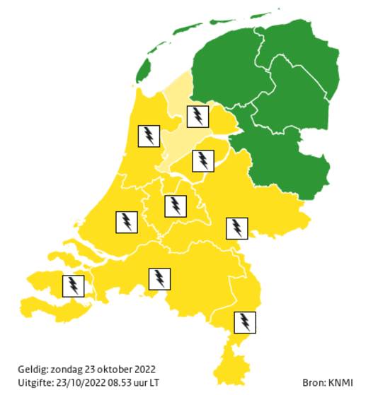 Vanavond code geel vanwege onweer, hagel en zware windstoten; volgende week zon en 20 graden ...