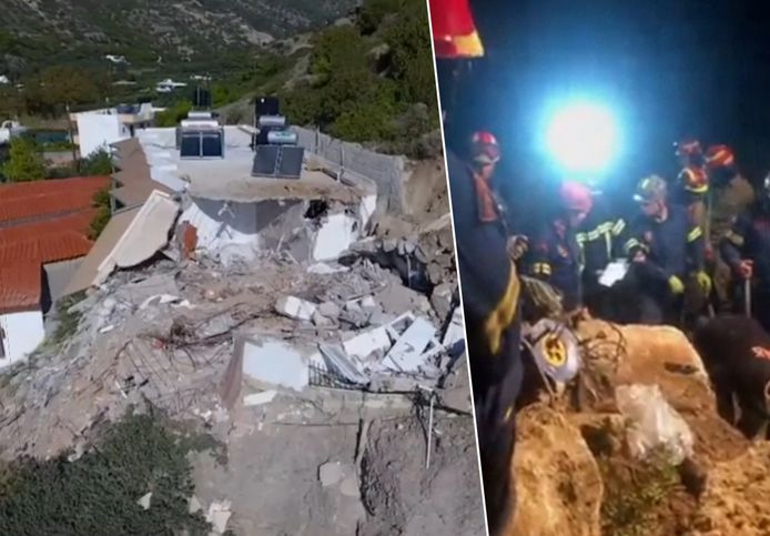 Beelden tonen ravage nadat gigantisch losgekomen rotsblok op Kreta ...