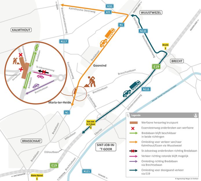 Heraanleg kruispunt Bredabaan-N117 start op 1 augustus | Brasschaat | hln.be