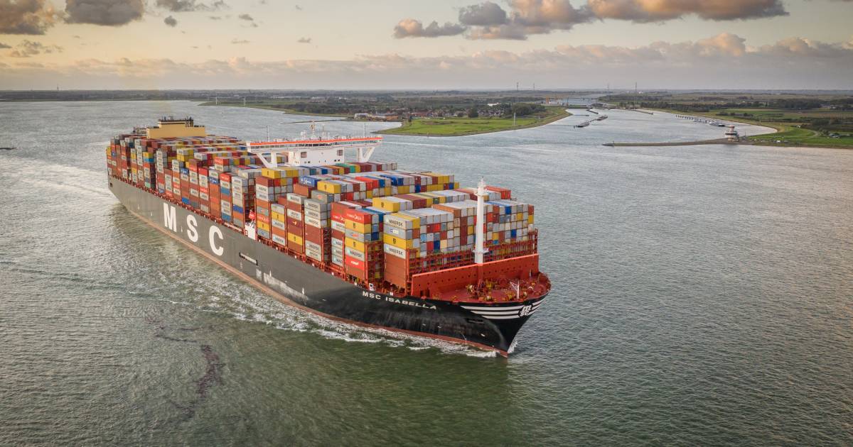 Grootste containerschip als dief in de nacht over Westerschelde ...