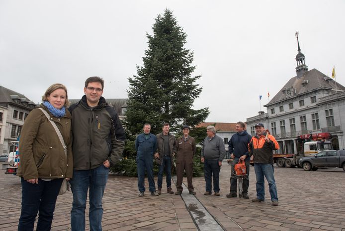 Veertien meter hoge kerstboom van oprit naar Grote Markt | Ronse | hln.be