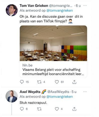 Kortrijkse schepen Axel Weydts (Vooruit) noemt Tom Van Grieken ‘stuk ...