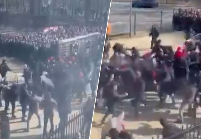 Antwerp-hooligans klimmen over hek om verboden materiaal binnen te ...