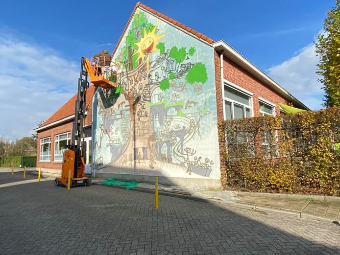 Immense muurschildering siert muur van basisschool De Wijsneus ...