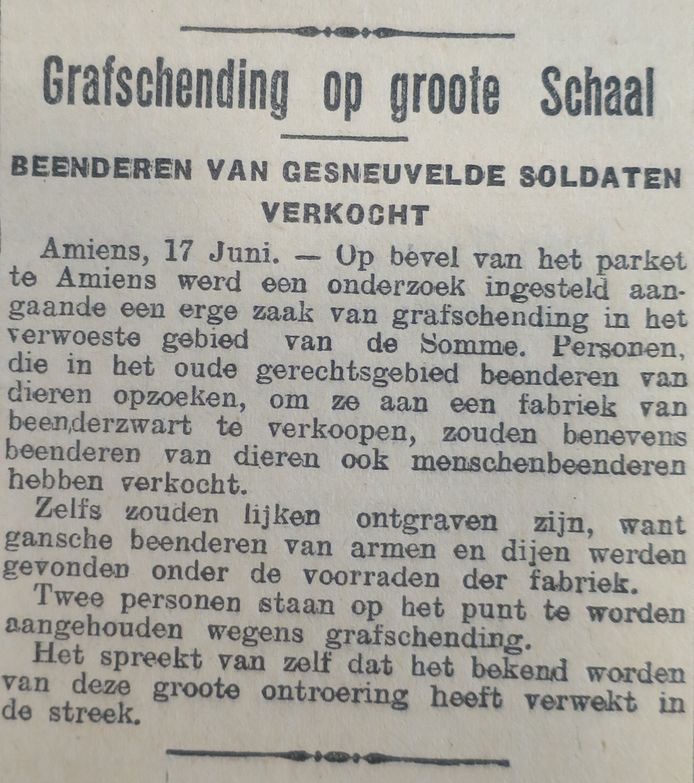 HLN 1924: “Gansche beenderen van armen en dijen werden gevonden onder ...