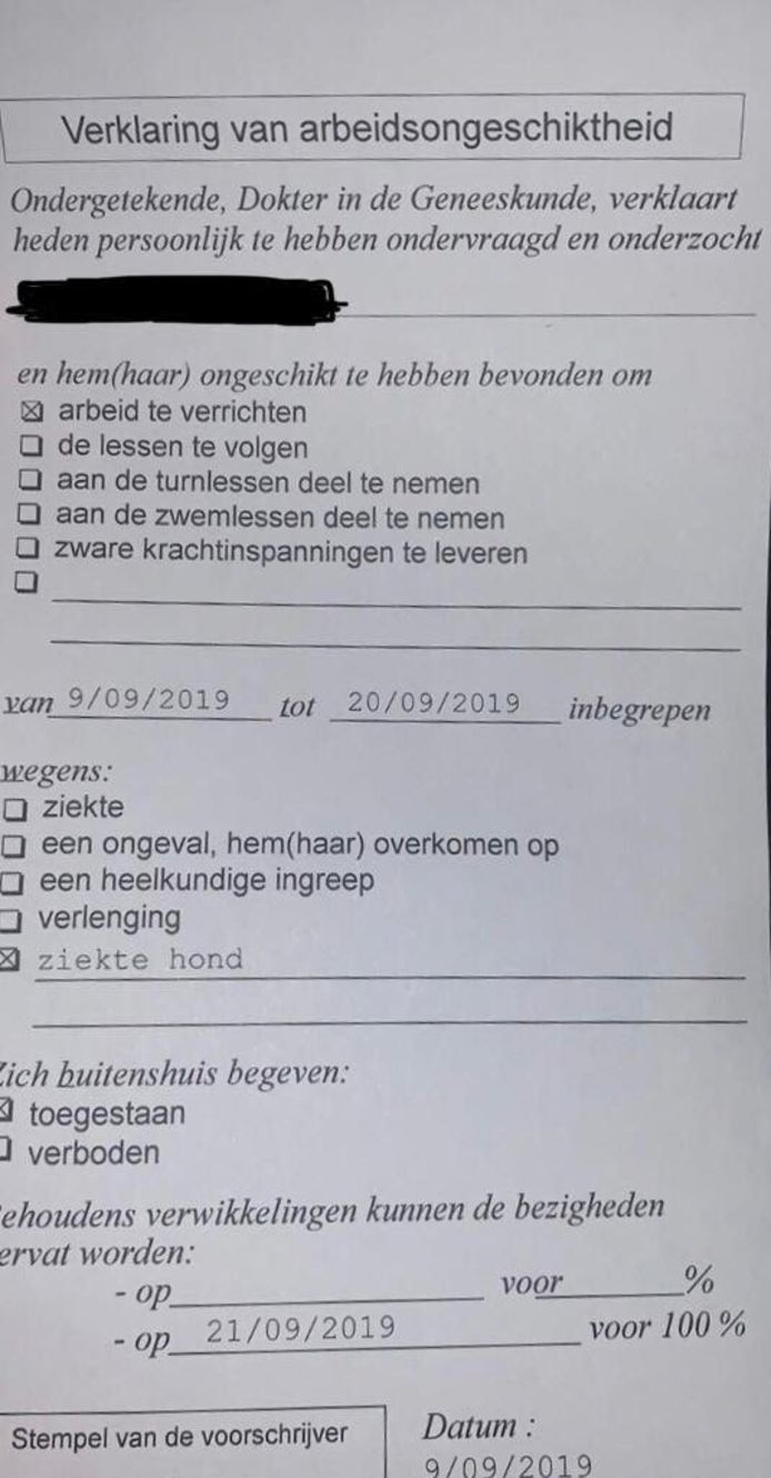 Werknemer krijgt ziektebriefje van 14 dagen “omdat hond ziek is”, arts ...