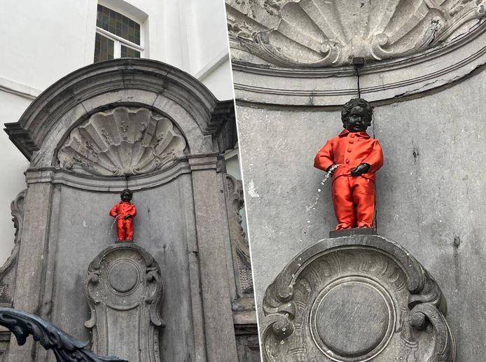 Manneken Pis kleurt oranje vanwege bezoek Willem-Alexander en Máxima aan België | Royalty | hln.be