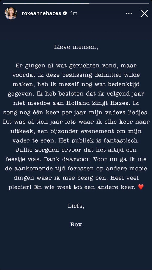 Roxeanne Hazes breekt ook met Holland zingt Hazes: ‘Keek er elk jaar ... Roxeanne Hazes breekt ook met Holland zingt Hazes: ‘Keek er elk jaar ...