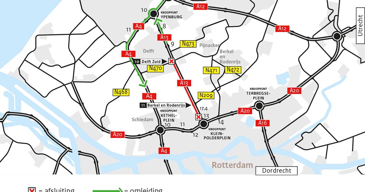 A13 tussen Delft Zuid en knooppunt Kleinpolderplein dit weekend ...