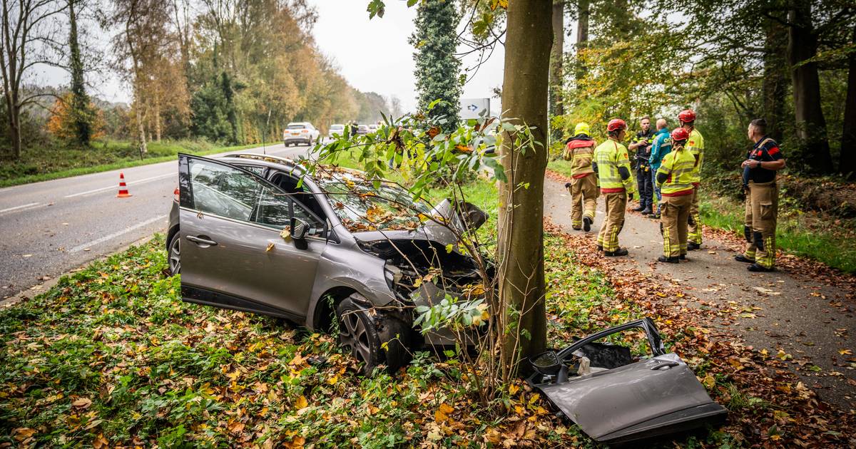 Zwaargewond door harde botsing met boom in Hummelo; automobilist bekneld en moet worden bevrijd ...