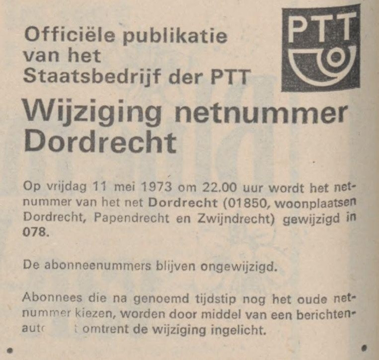 Mysterie: hoe lang geleden gingen we in Dordrecht over op netnummer 078 ...