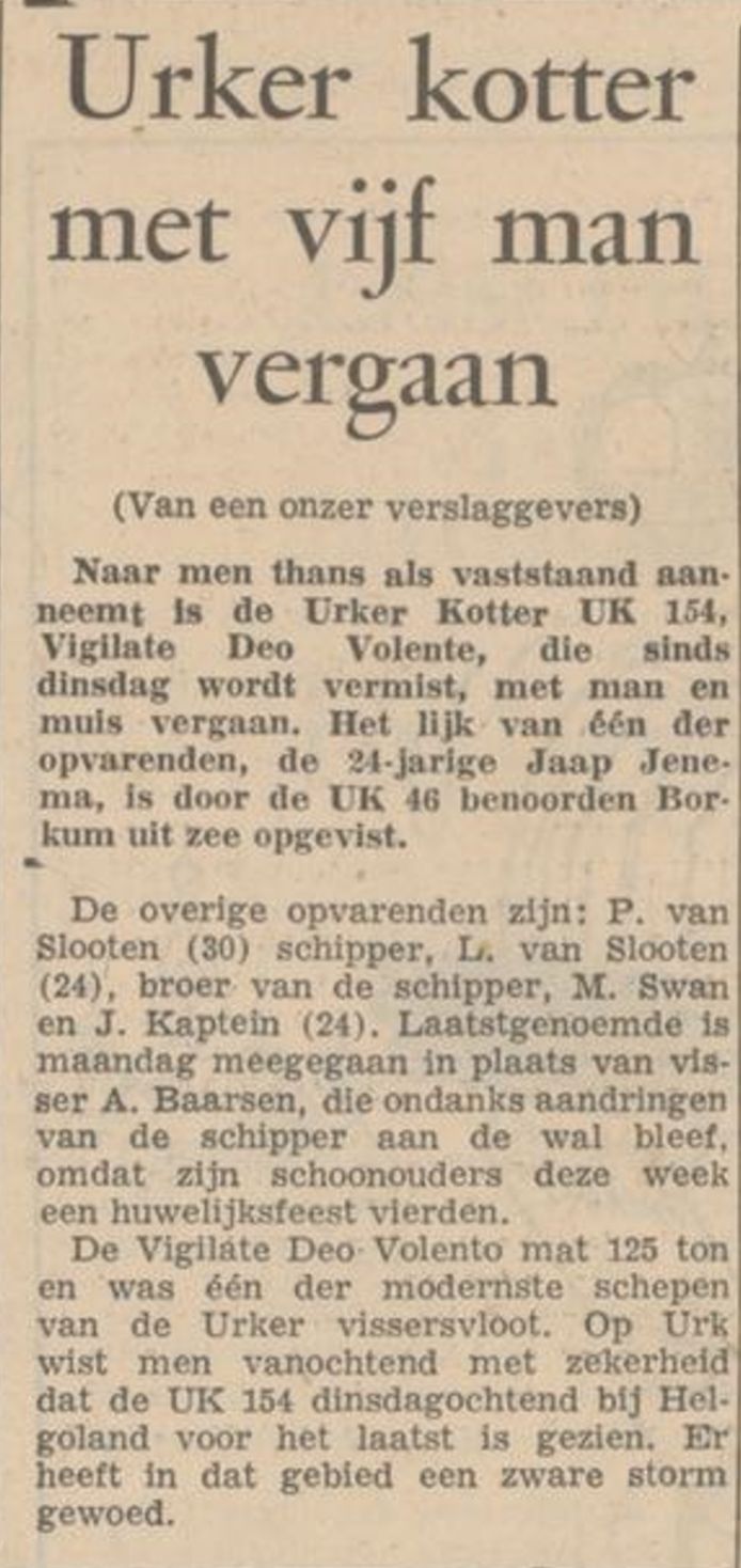 Urker kotter die in 1967 in storm verging in Duitse Noordzee gevonden ...