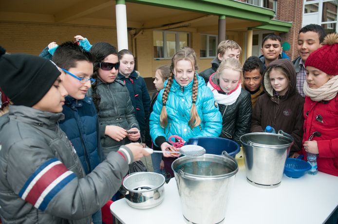 Ovide Decrolyschool bekijkt eclips via water in emmers | Ronse | hln.be