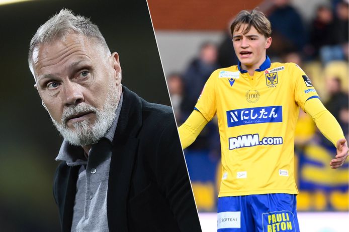 STVV-trainer Thorsten Fink én verdediger Matte Smets in beeld bij ...