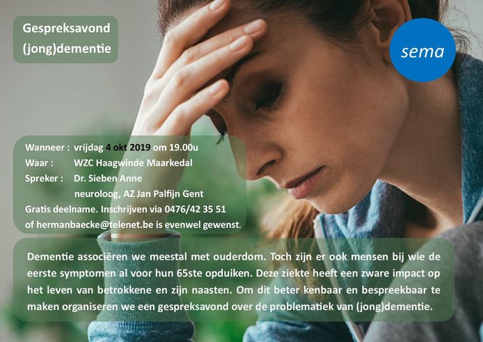 Sema organiseert gespreksavond over jongdementie en dementie | Maarkedal | hln.be