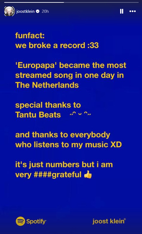 Joost Klein scoort met songfestivalnummer ‘Europapa’ meteen record op ...