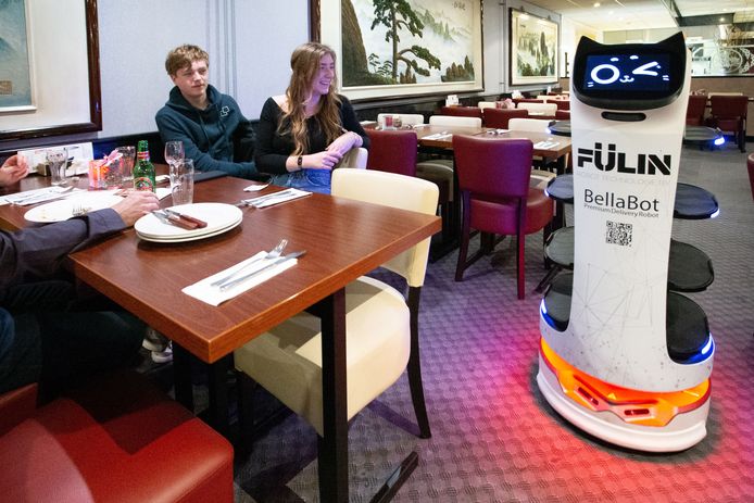 Knipogende en zingende robot brengt rollend je eten aan tafel bij ...