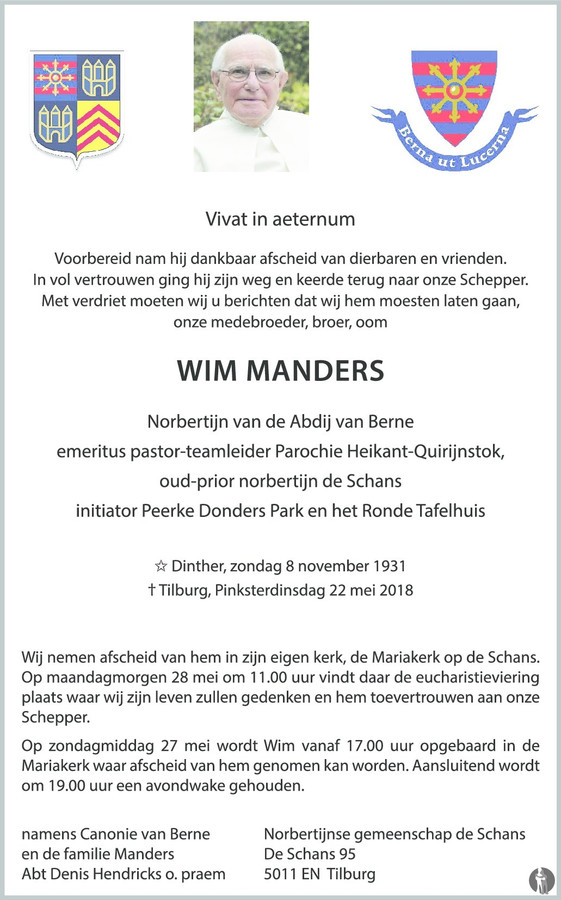 Tilburg-Noord neemt afscheid van Wim Manders, de norbertijn die alle ...
