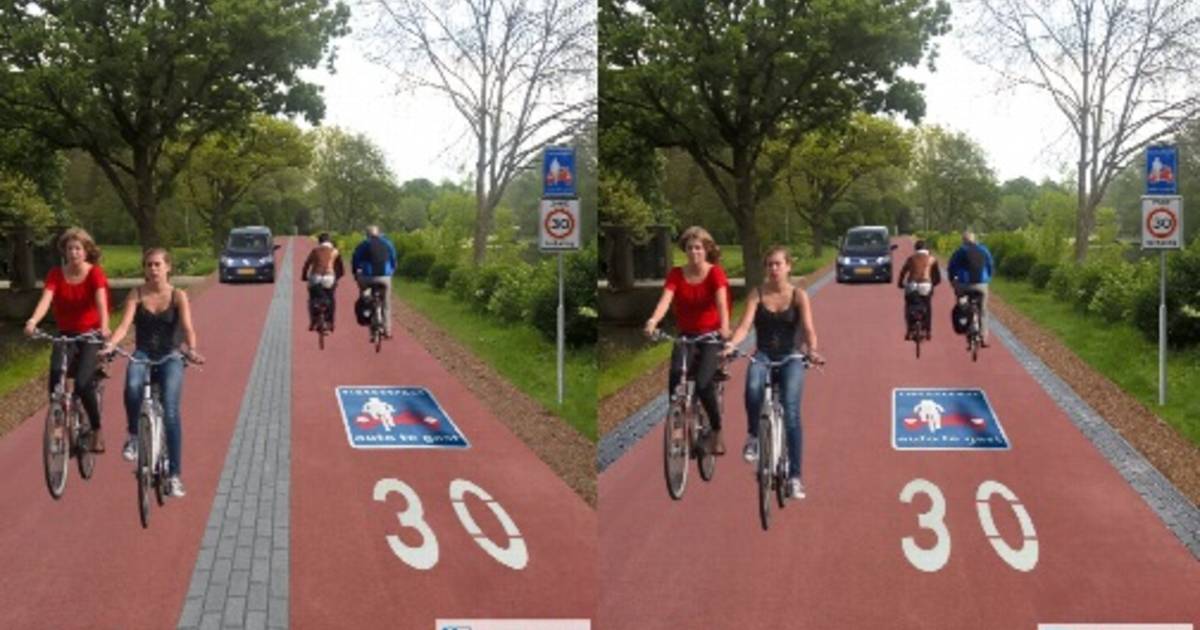 Nieuwe fietsstraat met rood asfalt langs de Vecht laat nog jaren op ...