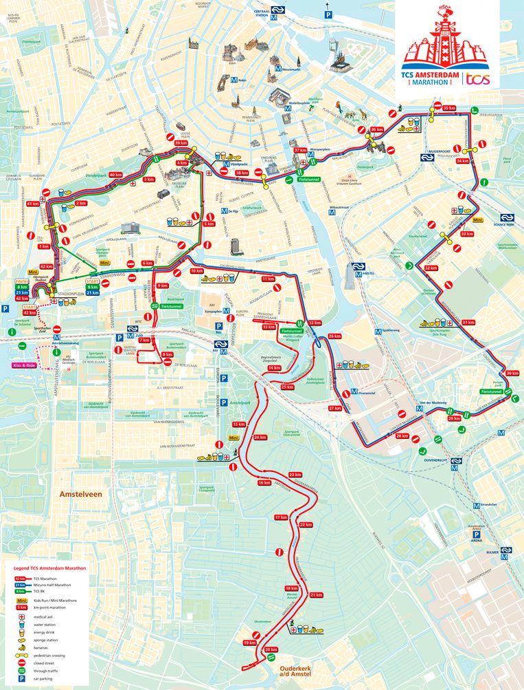 Hoe kom je zondag tijdens de marathon in Amsterdam de stad door?
